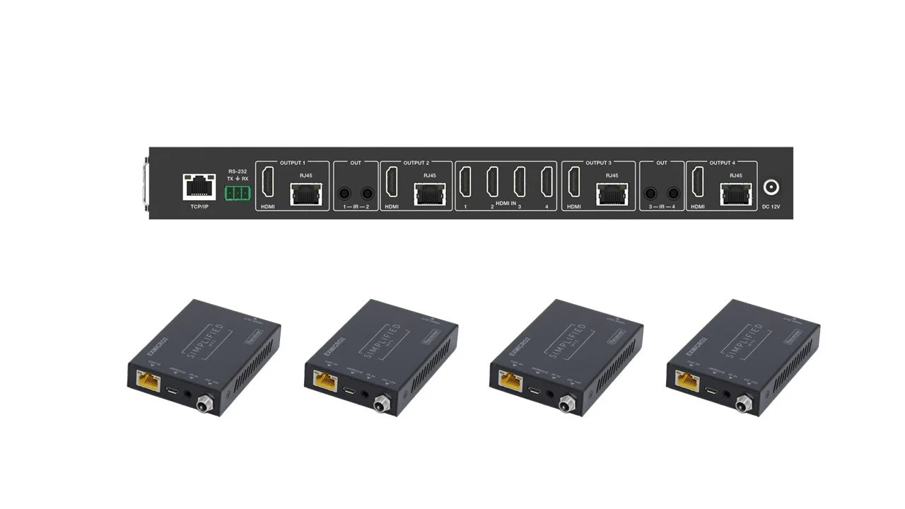 Simplified MX44KT Scaling 50m 4K 4x4 HDMI Matrix Kit over CAT5e/6/7 ...